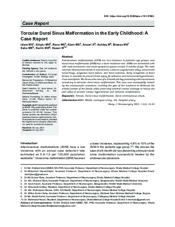 (PDF) Torcular Dural Sinus Malformation in the Early Childhood: A Case ...