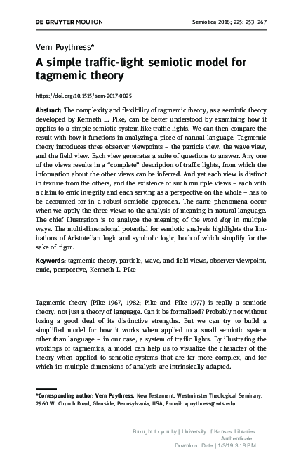(PDF) A simple traffic-light semiotic model for tagmemic theory