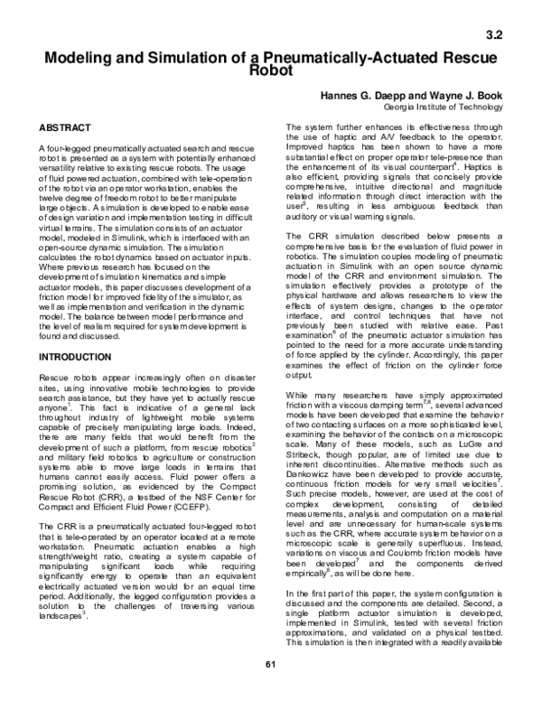 (PDF) Modeling and Simulation of a Pneumatically-Actuated Rescue Robot