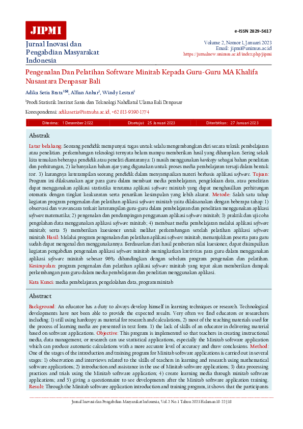 (PDF) Pengenalan Dan Pelatihan Software Minitab Kepada Guru-Guru MA ...