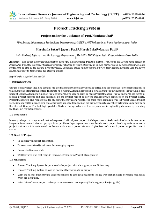 (PDF) Project Tracking System