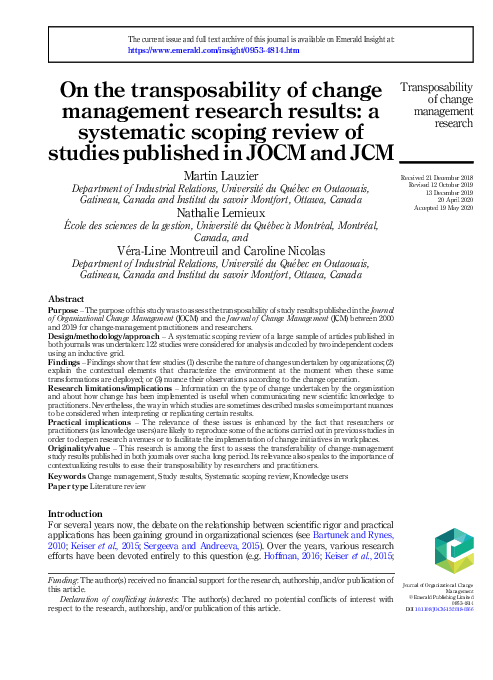 (PDF) On the transposability of change management research results: a ...