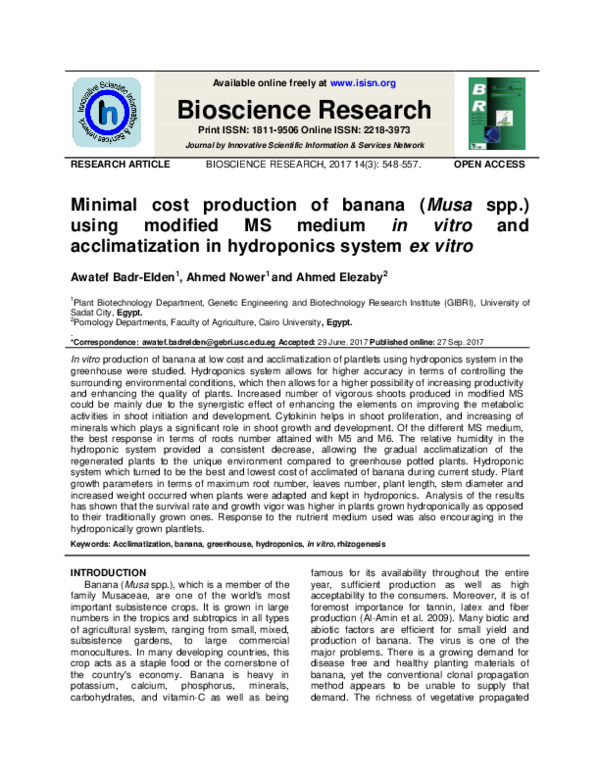 (PDF) Minimal cost production of banana (Musa spp.) using modified MS ...