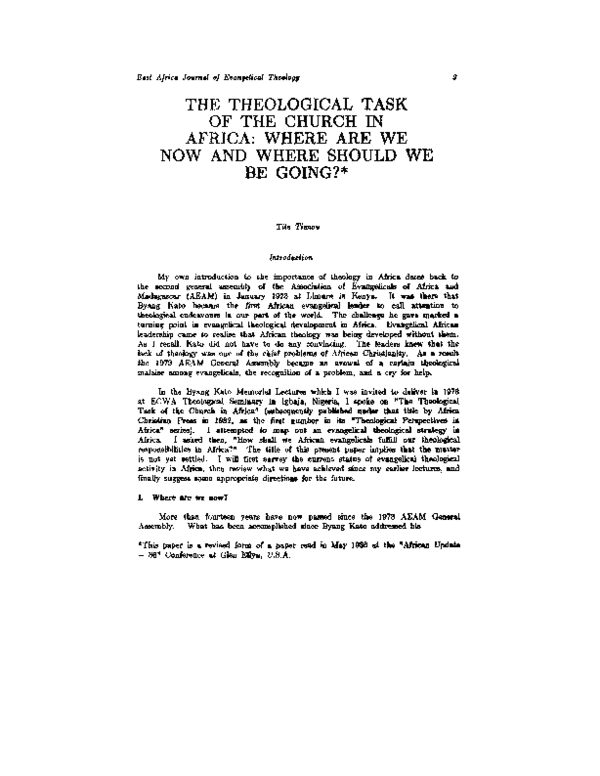 (PDF) The Theological Task of the Church in Africa: Where Are We Now ...