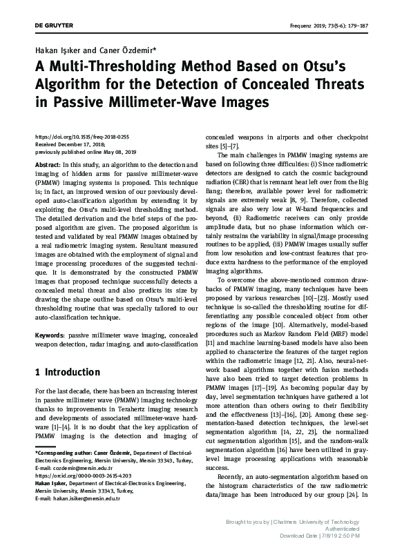 Pdf A Multi Thresholding Method Based On Otsus Algorithm For The