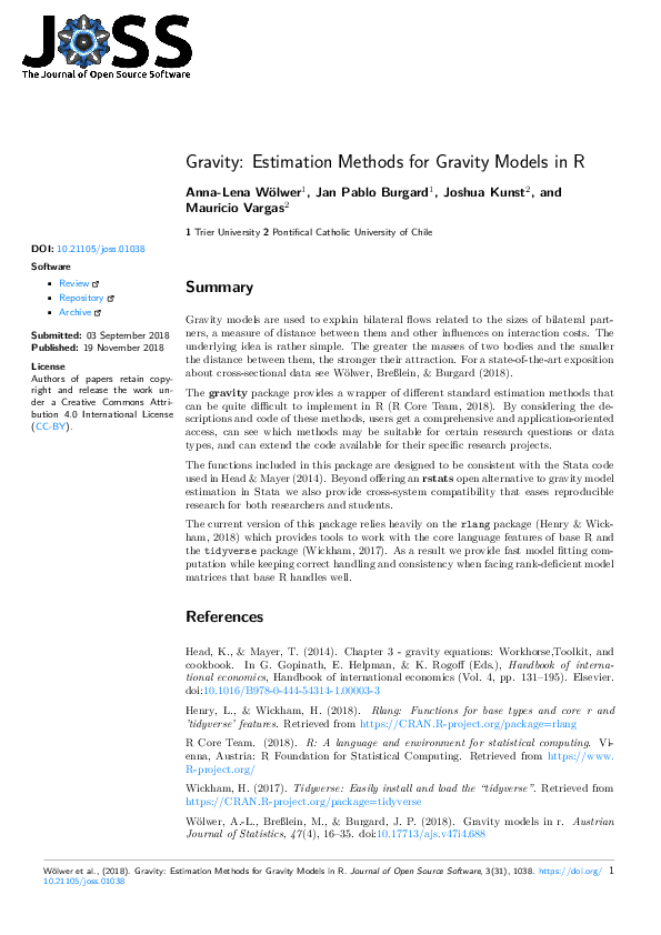 (PDF) Gravity: Estimation Methods for Gravity Models in R