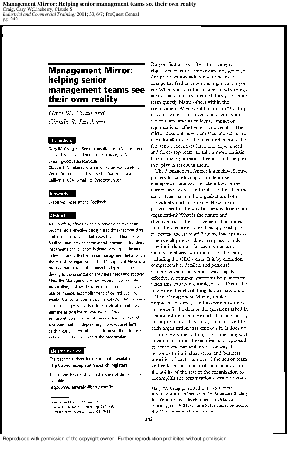 (PDF) Management Mirror: helping senior management teams see their own ...