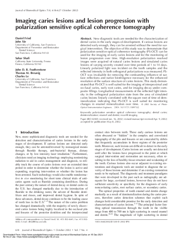 (PDF) Imaging caries lesions and lesion progression with polarization ...