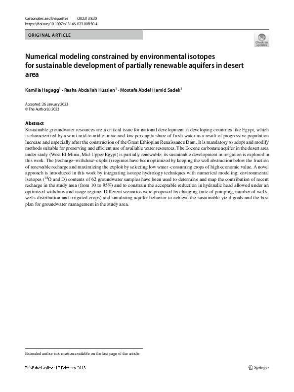 (PDF) Numerical modeling constrained by environmental isotopes for sustainable development of ...
