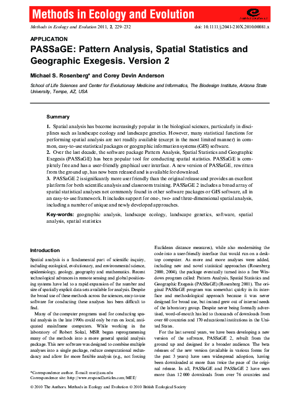 (PDF) PASSaGE: Pattern Analysis, Spatial Statistics and Geographic ...