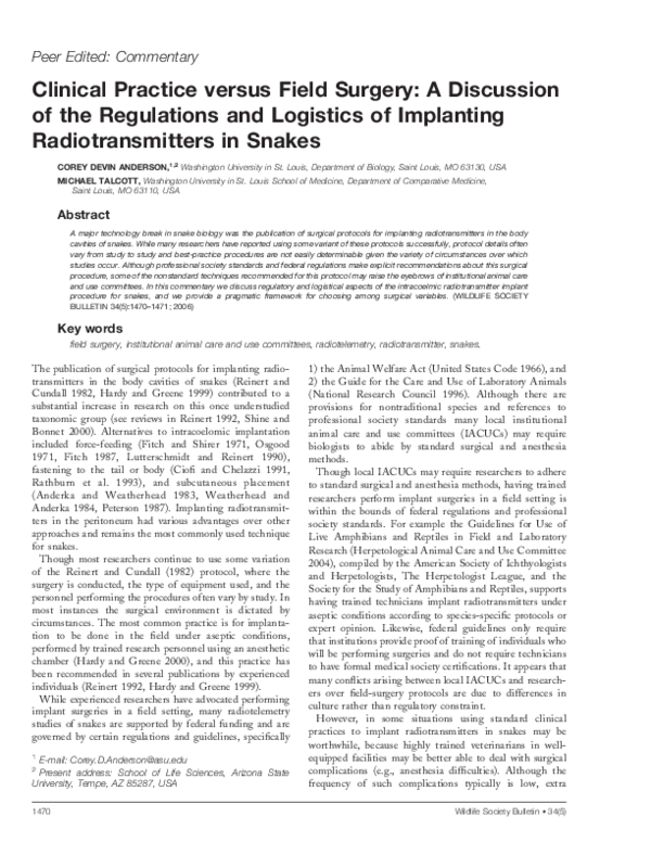 (PDF) Clinical Practice versus Field Surgery: A Discussion of the ...
