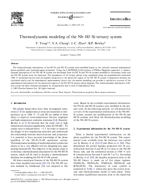 (PDF) Thermodynamic modeling of the Nb–Hf–Si ternary system