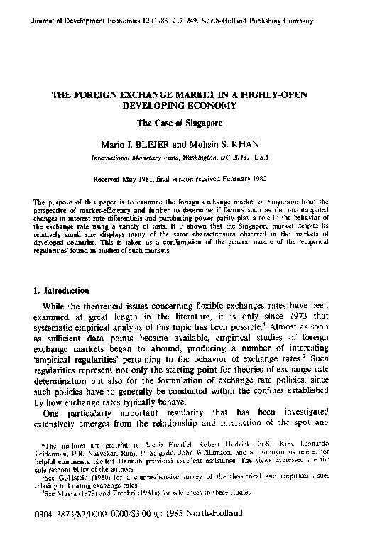 (PDF) The foreign exchange market in a highly-open developing economy