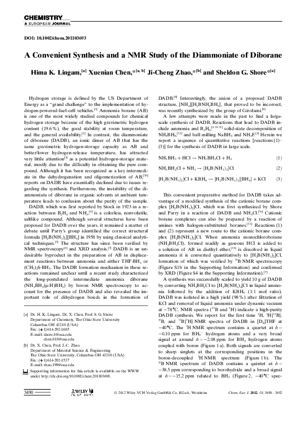 (PDF) A Convenient Synthesis and a NMR Study of the Diammoniate of Diborane
