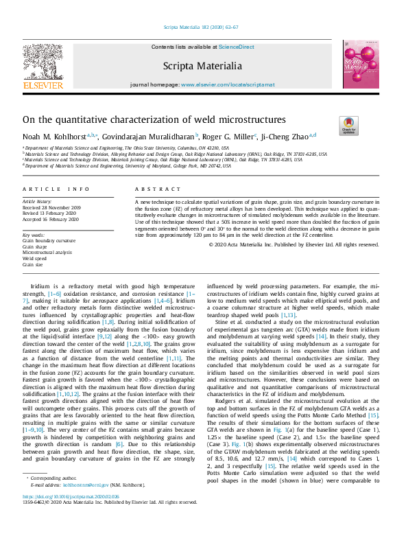 (PDF) On the quantitative characterization of weld microstructures