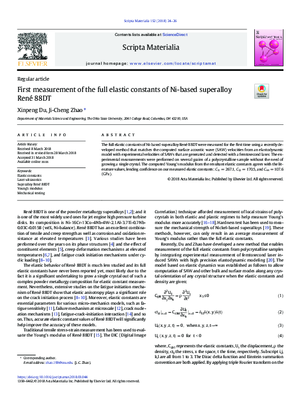 (PDF) First measurement of the full elastic constants of Ni-based ...
