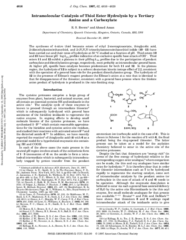 (PDF) Intramolecular Catalysis of Thiol Ester Hydrolysis by a Tertiary ...