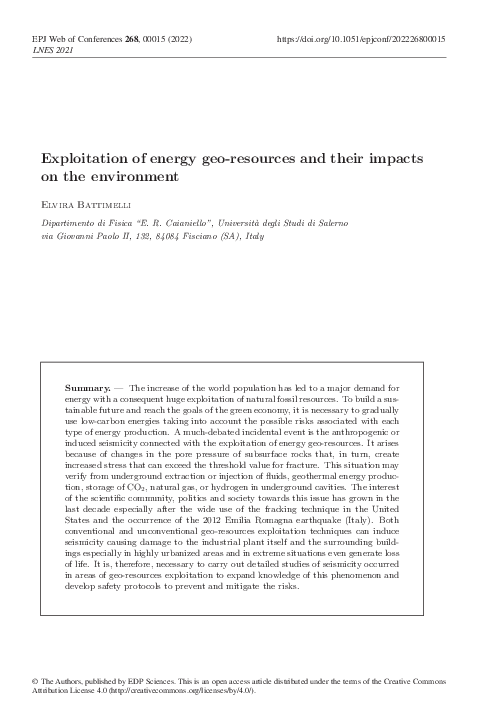 (PDF) Exploitation of energy geo-resources and their impacts on the ...