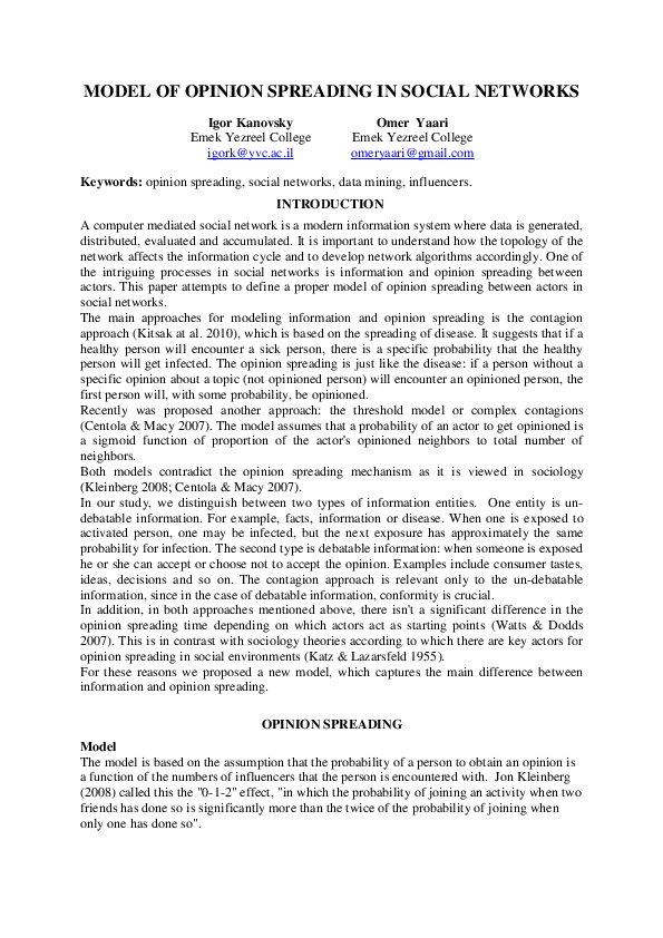 (PDF) Model of Opinion Spreading in Social Networks