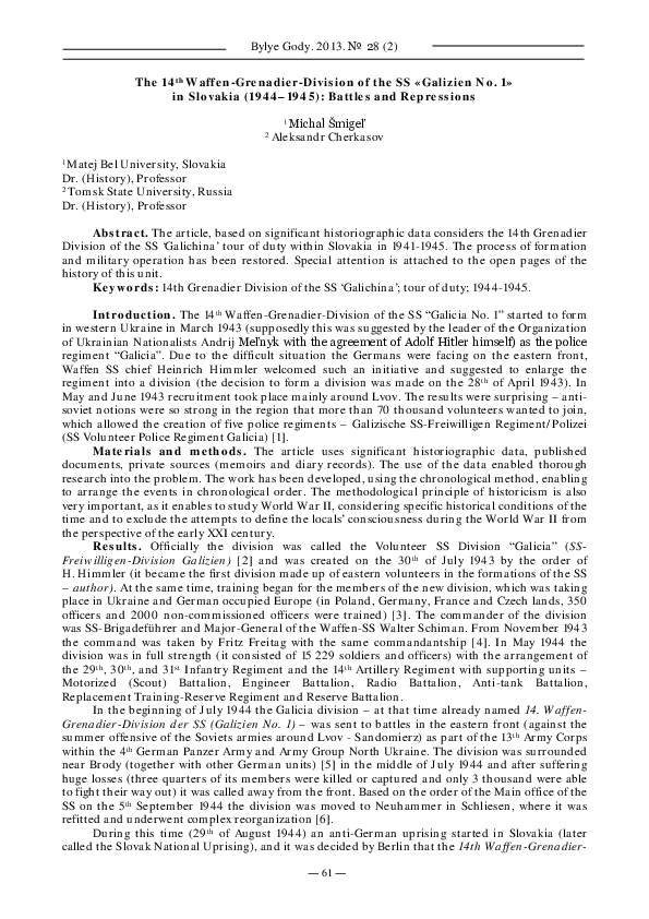(PDF) The 14th Waffen-Grenadier-Division of the SS «Galizien No. 1» in ...