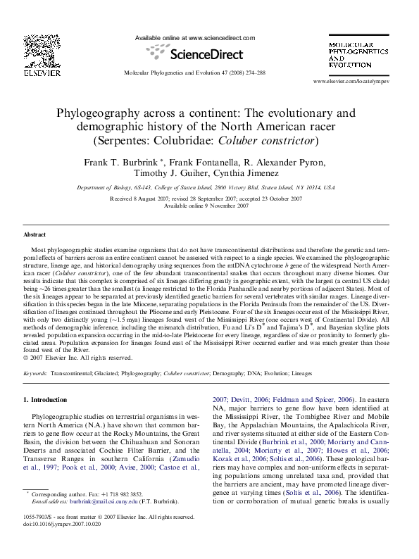(PDF) Phylogeography across a continent: The evolutionary and ...