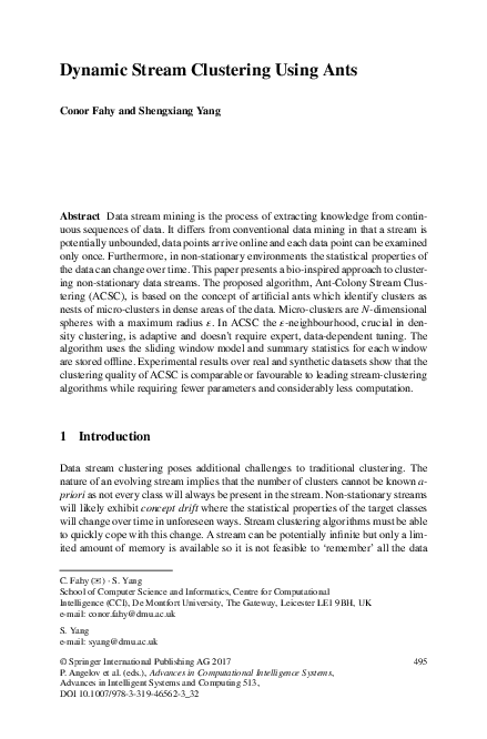 (PDF) Dynamic Stream Clustering Using Ants