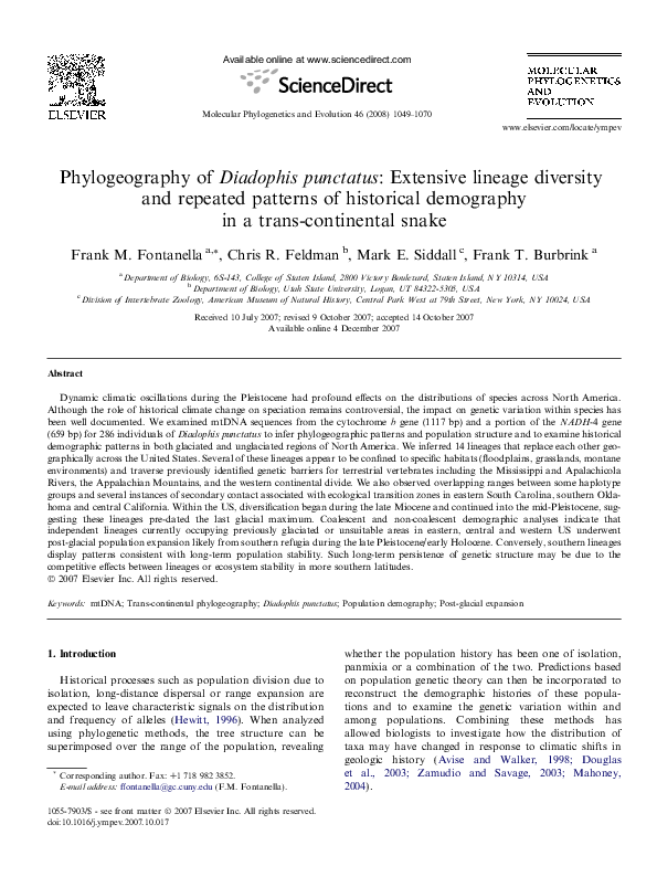 (PDF) Phylogeography of Diadophis punctatus: Extensive lineage ...
