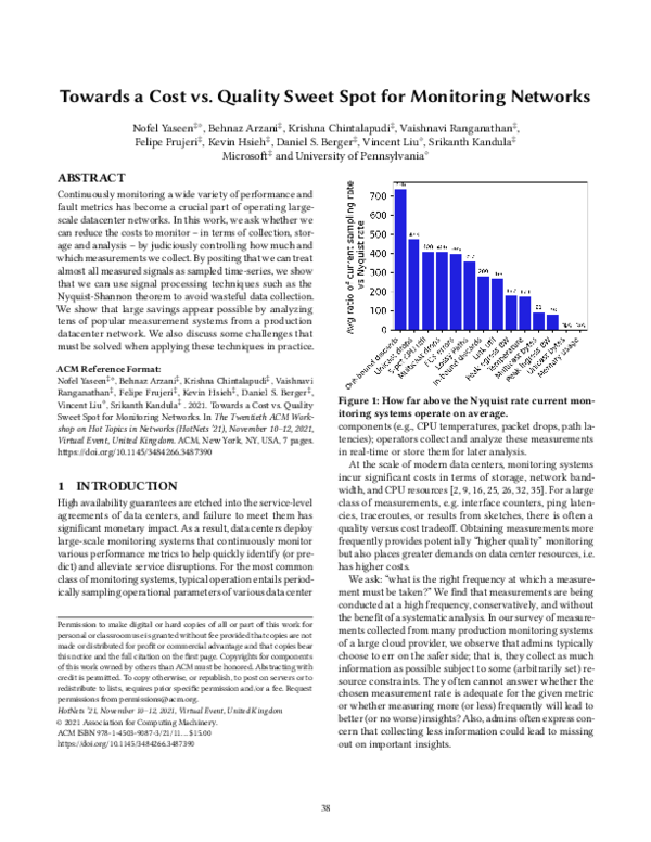 (PDF) Towards a Cost vs. Quality Sweet Spot for Monitoring Networks