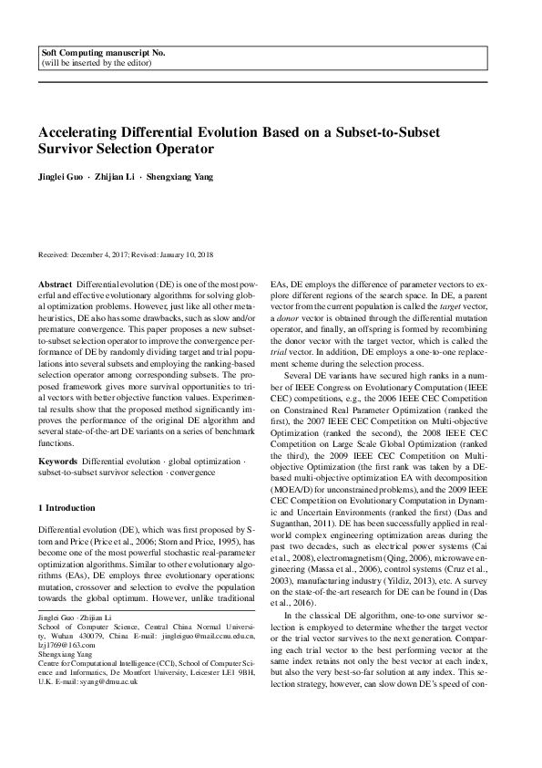 (PDF) Accelerating differential evolution based on a subset-to-subset survivor selection operator