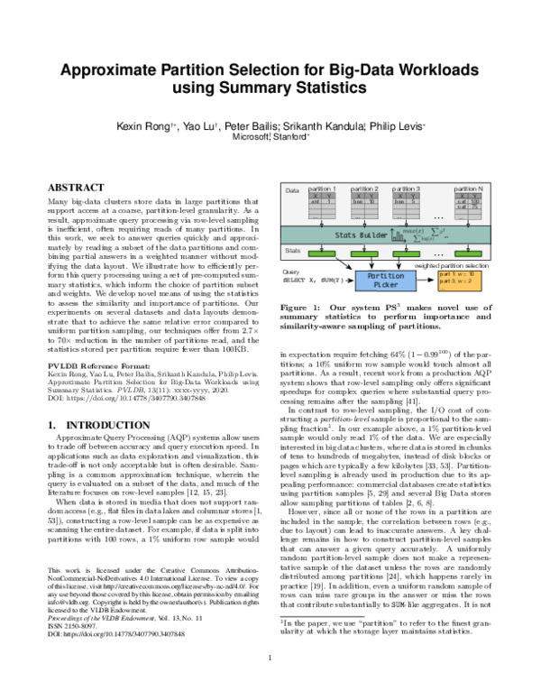 (PDF) Approximate partition selection for big-data workloads using summary statistics