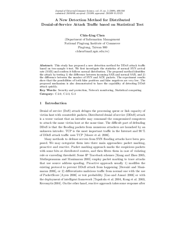 Pdf A New Detection Method For Distributed Denial Of Service Attack