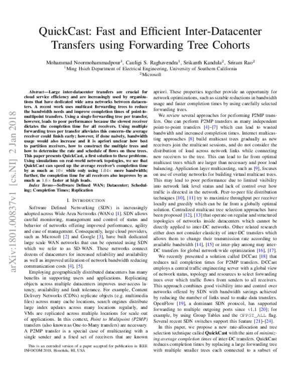 (PDF) QuickCast: Fast and Efficient Inter-Datacenter Transfers using ...