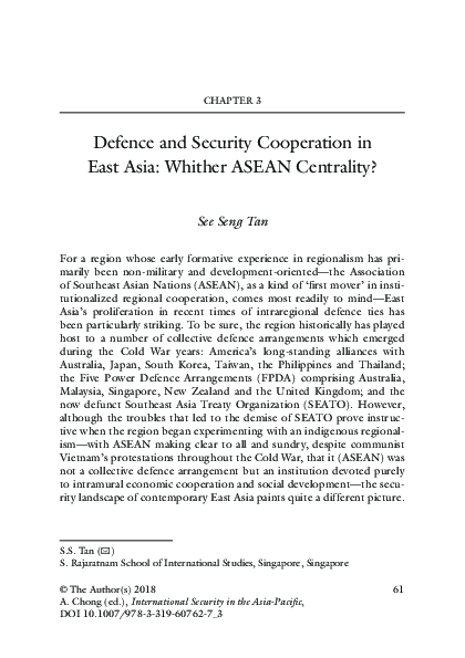 (PDF) Defence and Security Cooperation in East Asia: Whither ASEAN ...