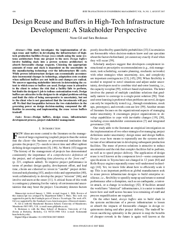 (PDF) Design Reuse and Buffers in High-Tech Infrastructure Development: A Stakeholder Perspective