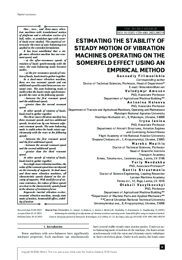 (PDF) Estimating the stability of steady motion of vibration machines ...