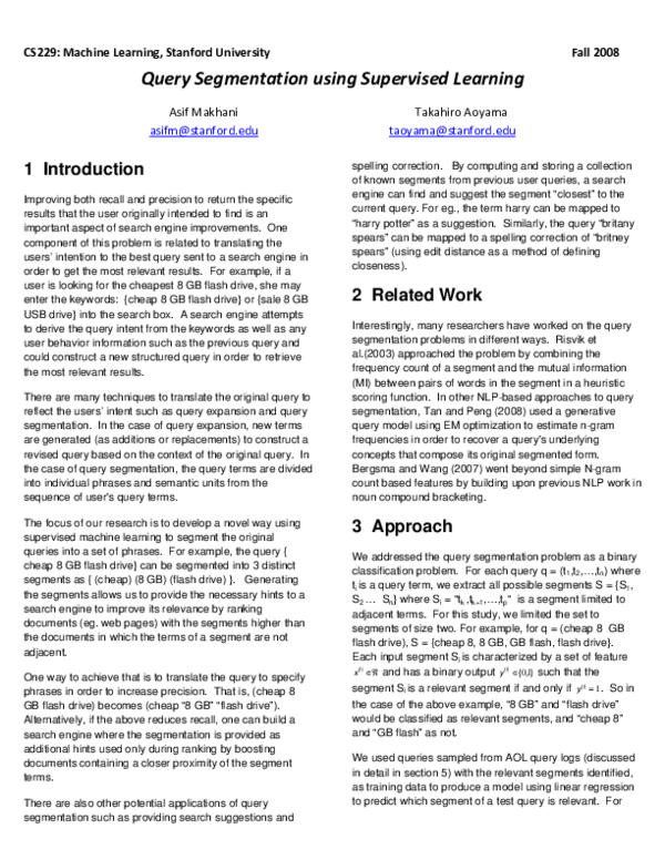 (PDF) Query Segmentation using Supervised Learning | Asif Makhani ...
