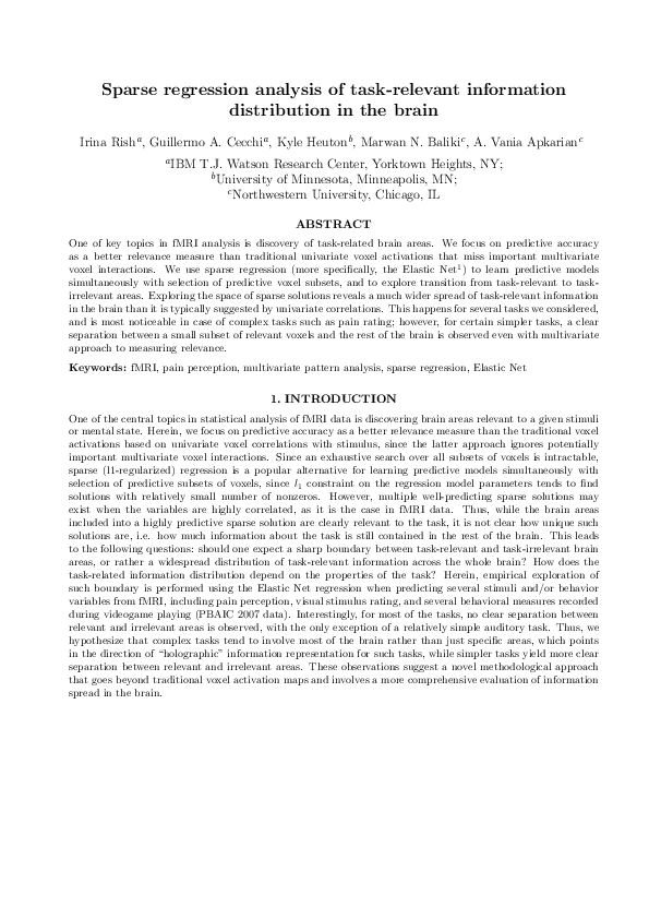 (PDF) Sparse regression analysis of task-relevant information distribution in the brain