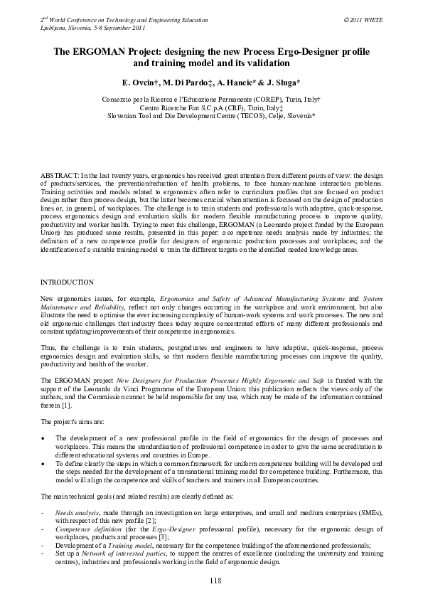 (PDF) The Ergoman Project : Designing The New Process Ergo-Designer ...