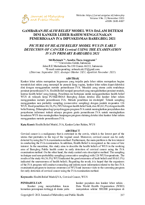 (PDF) Gambaran Health Belief Model Wus Dalam Deteksi Dini Kanker Leher ...