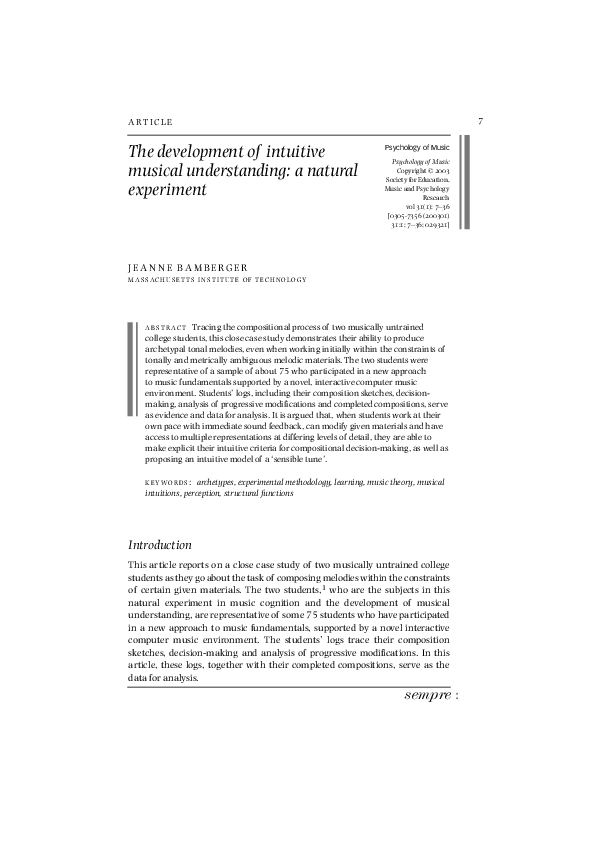 (PDF) The Development of Intuitive Musical Understanding: A Natural ...
