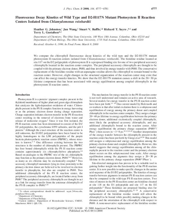 (PDF) Fluorescence Decay Kinetics of Wild Type and D2-H117N Mutant ...