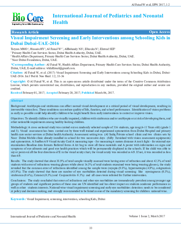 (PDF) Visual Impairment Screening and Early Interventions among ...