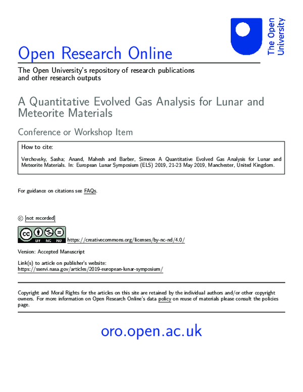 (PDF) A Quantitative Evolved Gas Analysis for Lunar and Meteorite Materials