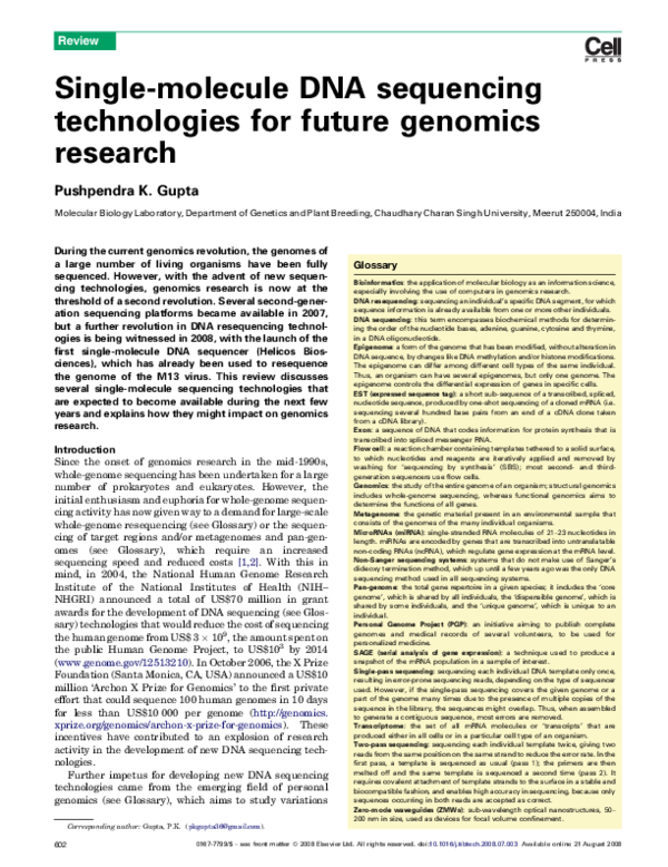 (PDF) Single-molecule DNA sequencing technologies for future genomics ...