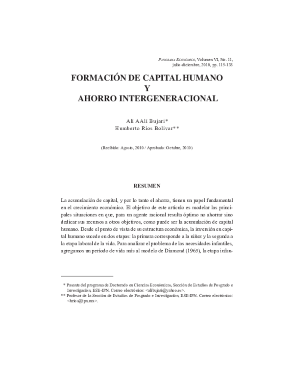 (PDF) Formación De Capital Humano y Ahorro Intergeneracional