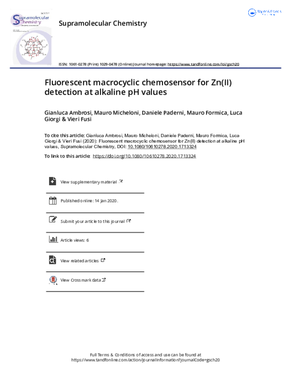 (PDF) Fluorescent macrocyclic chemosensor for Zn(II) detection at alkaline pH values