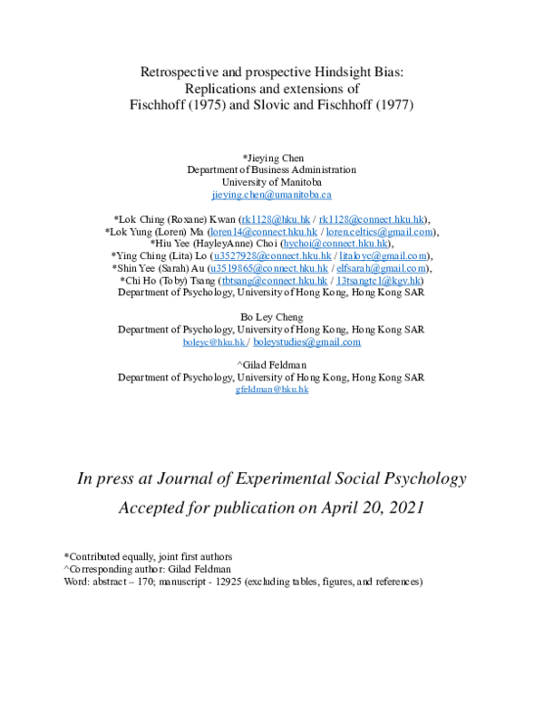 (PDF) Retrospective and prospective hindsight bias: Replications and ...