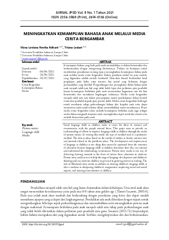(PDF) Meningkatkan Kemampuan Bahasa Anak Melalui Media Cerita Bergambar