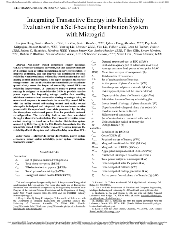 (PDF) Integrating Transactive Energy Into Reliability Evaluation for a Self-Healing Distribution ...