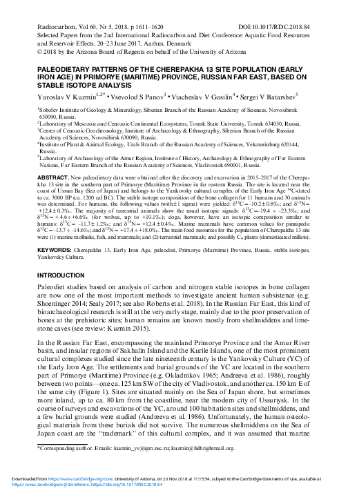 (PDF) Paleodietary Patterns of the Cherepakha 13 Site Population (Early ...
